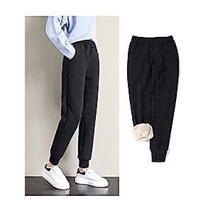Yeokou Women's Warm Sherpa Lined Athletic Sweatpants Jogger Fleece Pants (Medium, Black)