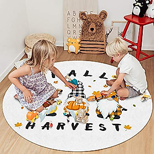 Round Area Rugs Thanksgiving Gnome Non-Slip Floor Carpets for Children Indoor Living Room Bedroom Playroom Floor Mats for Home Decor Kitchen Fall Harvest 3.3ft(39in)