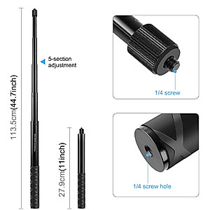 PULUZ Third Person Perspective Motorcycle Bike Handlebar Mount Selfie Stick Pole for Gopro, Insta360, Action Camera Clamp Monopod Stand 11-44.7 inch