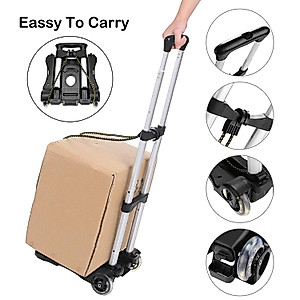 Wawxmo Aluminum Folding Hand Trucks Portable Luggage Cart with Wheels Lightweight Travel Hand Truck/Heavy Duty Moving Dolly (80LB)