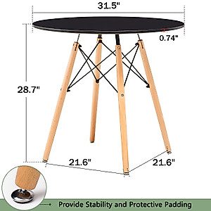 Round Dining Table Small Black Kitchen Table Mid Century Modern Circle Dining Room Table 31.5" with Wooden Legs for Small Spaces Dinner