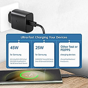45W Europe Super Fast Charger European Travel Plug Adapter for Samsung Galaxy S23 S22 S21 Ultra Plus iPhone MacBook Air EU International Power Adaptor USB C Wall Charger PD PPS Italy France Spain Euro