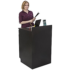 Displays2go Serving Station for Restaurants, Single Cabinet Door, Adjustable Shelf, Pullout Drawer - Black (LCKDSDWSBK)