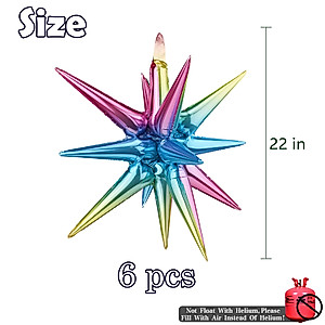Moukiween 6 Pcs Explosion Star Foil Balloons- 12 Point Star Balloons,Multicolor Starburst Cone Mylar Balloons Spike Balloons for Party Supplies Christmas Birthday Wedding Baby Shower Photo Booth