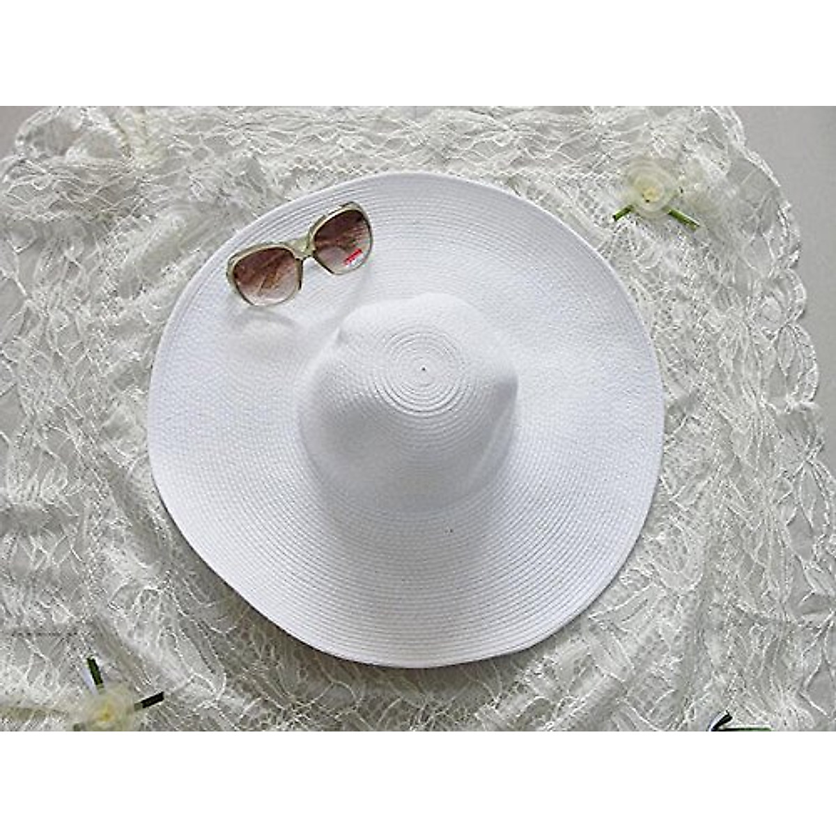 Womens Floppy Straw Hat Wide Brim Foldable Packable Braid Cap UV Protection Summer Gardening Hiking Beach Sun Hat (White)