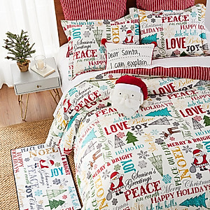 Levtex Home - Santa Claus Lane Duvet Cover Set - King Duvet Cover (106x94in.) + Two King Pillow Cases (36x20in.) - Christmas Script - Red, Teal and Green - Polyester