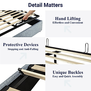 Allewie Full Size Lift Up Storage Bed, Modern Wingback Headboard, Hydraulic Support, No Box Spring Needed, Grey Blue