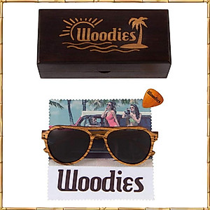 Woodies Polarized Full Zebra Wood Sunglasses for Men and Women | Black Polarized Lenses and Real Wooden Frame | 100% UVA/UVB Ray Protection