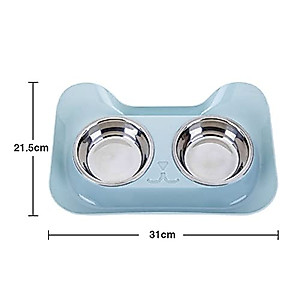 FUUIE Bowls for Food and Water 1Pc Durable Double Stainless Steel Dog Cat Bowls with Non-Spill & Non-Skid Design for Pet Food and Water Elevated Feeding (Color : Blue)