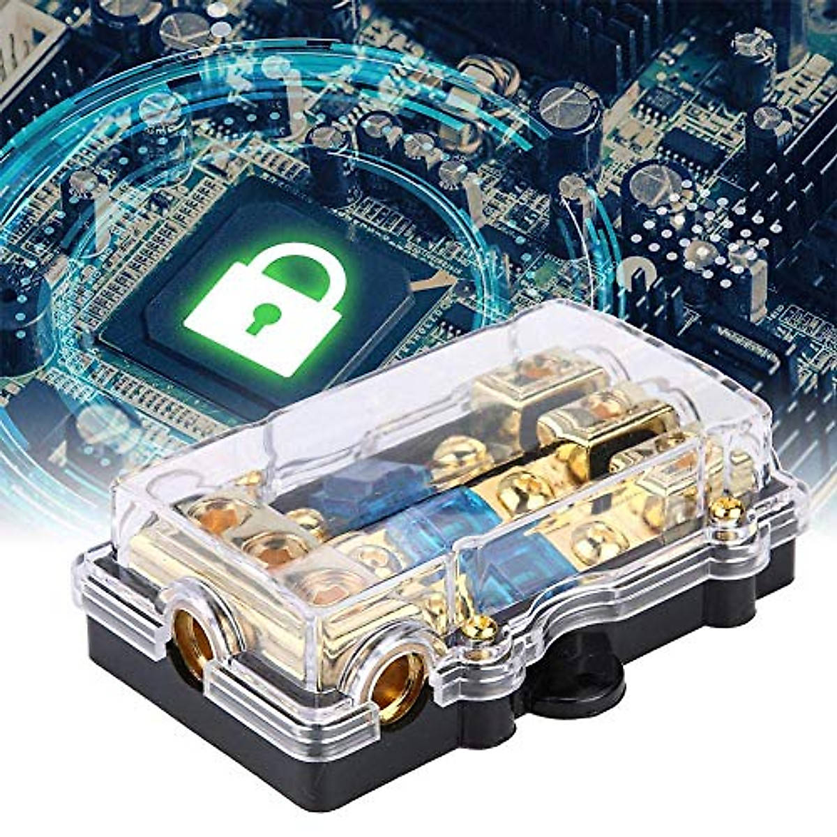 Fused Power Distribution Block, 1 in 3 Way Distribution Block ANL Fuse Holder,Max 24V 60A Zinc Alloy Plastic Case Fuse Box for Car Stereo Amplifier