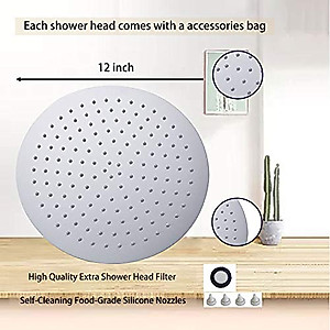 GGStudy Round 12 Inch Stainless Steel Shower Head - Rain Style Shower Head Brushed Nickel