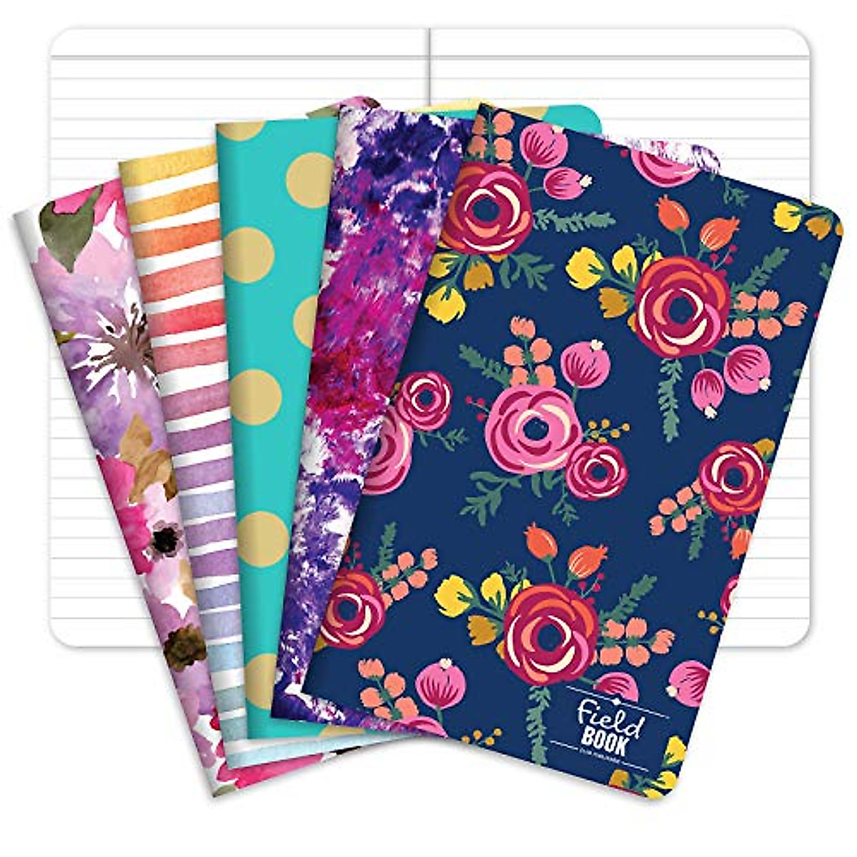 Elan Publishing Company Field Notebook / Journal - 5"x8" - Assorted Patterns - Lined Memo Book - Pack of 5