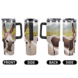 Niapessel Leak Proof Tumbler, Insulated Water Bottles with Straw, Funny Donkey Insulated Cup with Handle 40 Oz Stainless Steel Flask for School, Travel, Car, Sports, Work