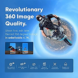 Insta360 X3 - Waterproof 360 Action Camera with 1/2" 48MP Sensors, 5.7K 360 Active HDR Video, 72MP 360 Photo, 4K Single-Lens, 60fps Me Mode, Stabilization, 2.29" Touchscreen, AI Editing, Live Stream