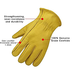 OLSON DEEPAK Heavy Duty Industrial Safety Gloves,Grain cowhide Leather Shooting Gloves for Driving/Riding/Gardening/Farm for Men/Women (Large,Yellow)