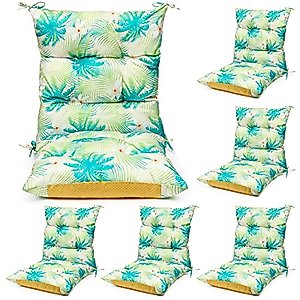 Hoteam 6 Pack Outdoor High Back Chair Cushion Waterproof Rocking Chair Cushion Indoor Outdoor Seat Back Chair Cushions Thickened Patio Chair Pad for Indoor and Outdoor (Fresh Color,Patterned Style)
