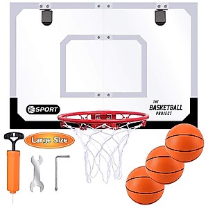 Large Indoor Mini Basketball Hoop Set for Kids and Adult 24 X 16 Inch Board Family Games for Home and Office Door & Wall with 3 Balls and Complete Accessories, Basketball Toy Gift for Boys Girls Teens