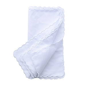 MemoryHanky Bulk Pack Handkerchiefs Cotton Scalloped Hankies Pocket Square Towel White 11 Inches