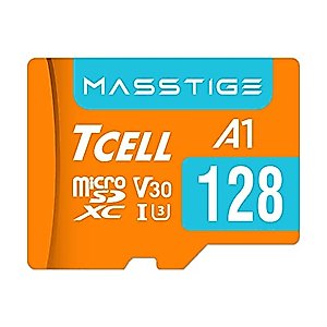TCELL MASSTIGE 128GB microSDXC Memory Card with Adapter - A1, UHS-I U3, V30, 4K, Micro SD Card, Read speeds up to 100 MB/s, Full HD & 4K UHD Microsd