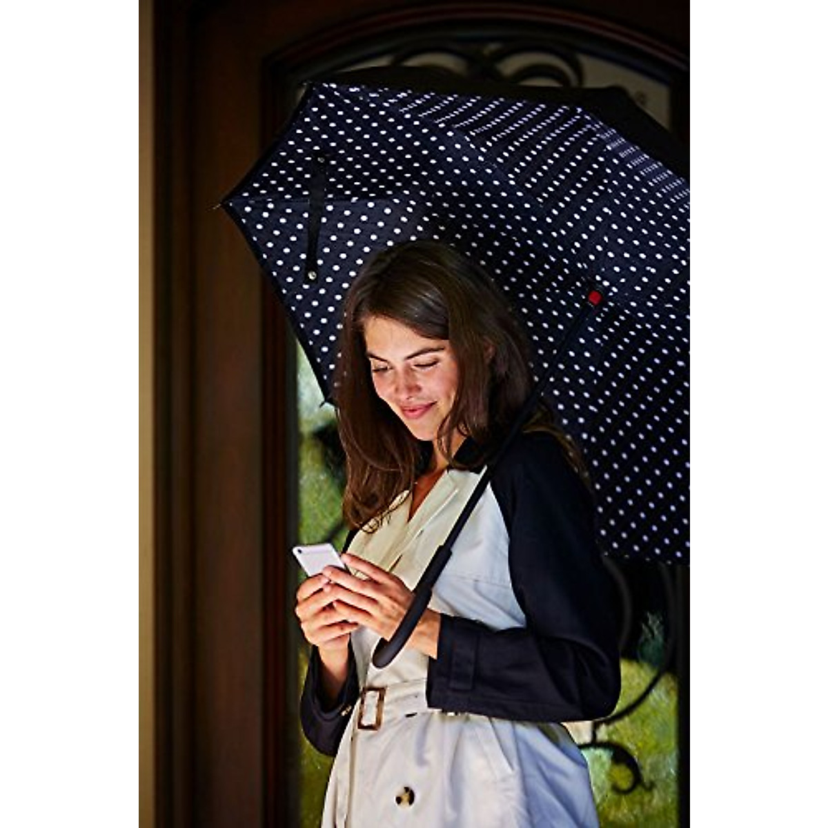 Nufoot Topsy Turvy Inverted umbrella, Black/White Polka Dot