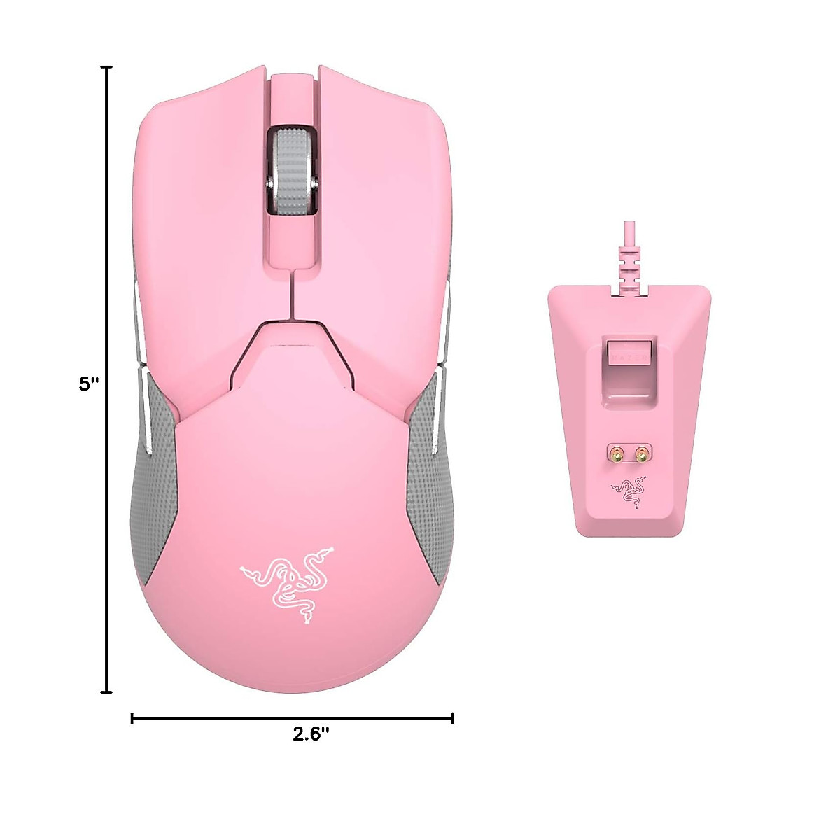 Razer Viper Ultimate Lightweight Wireless Gaming Mouse & RGB Charging Dock: Hyperspeed Wireless Technology - 20K DPI Optical Sensor - 78g - Optical Mouse Switch - 70 Hr Battery - Quartz Pink