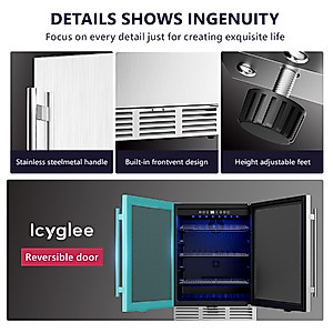 Icyglee 24 Inch Beverage Refrigerator, 180 Cans Undercounter Beverage Fridge with Stainless Steel for Home and Patio Use, Outdoor Refrigerator for Soda, Beer, Wine
