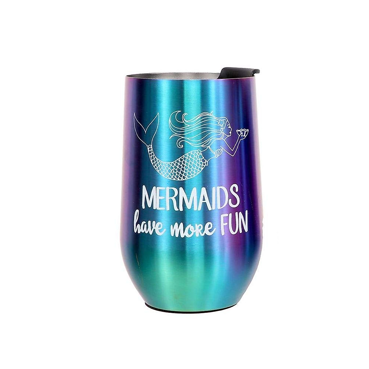 Mermaid Insulated Stainless Steel Wine Tumbler with Lid Stemless Wine Glass - 2 Styles Available (Mermaids Have More Fun)