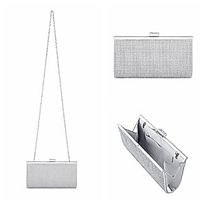 Ayliss Women Evening Clutch Purse Bag Rhinestone Giltter Wedding Party Crossbody Shoulder Wallet Bag Bridal Cocktail Prom (Mini, Silver)