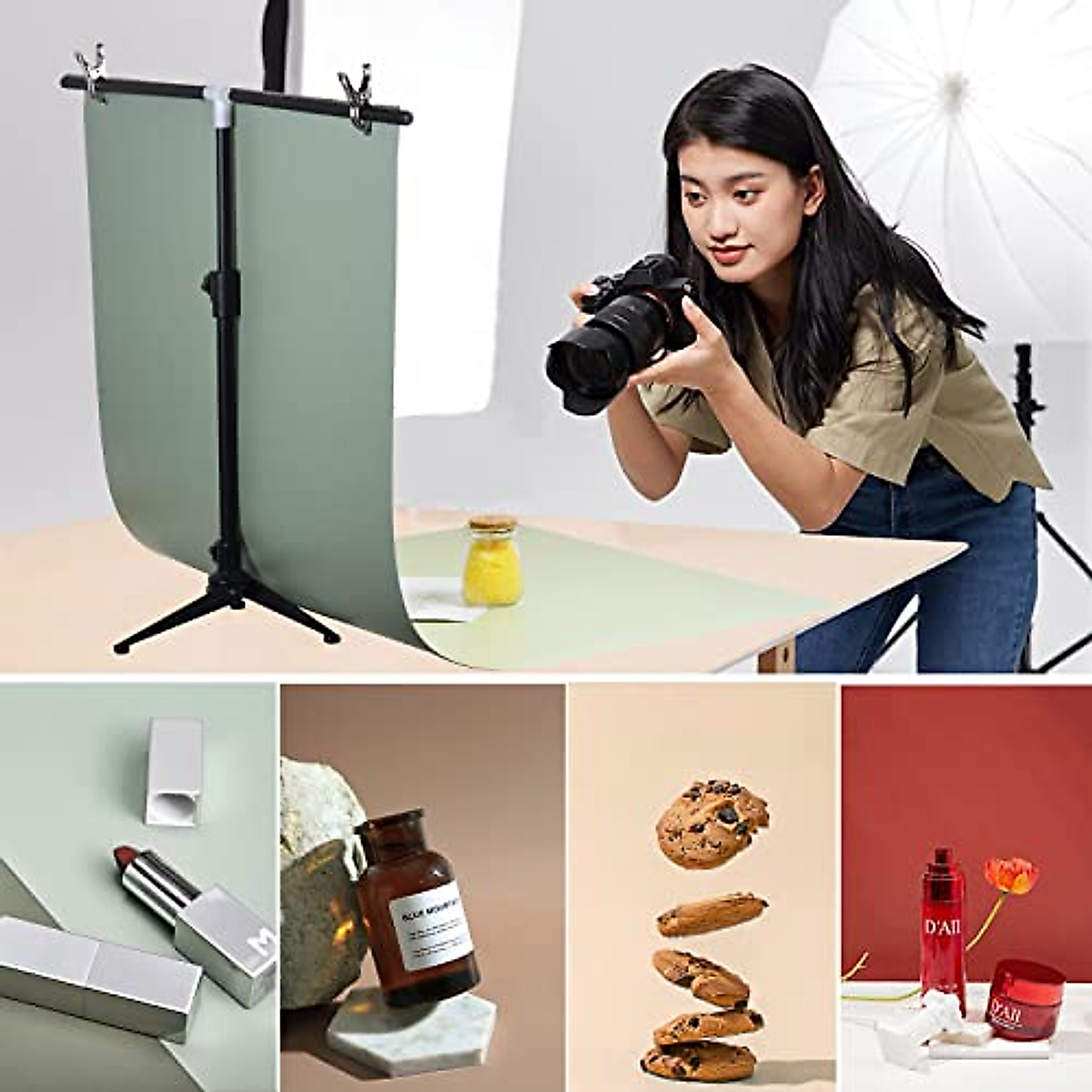 Photography Backdrops Small Product Background: Flat Lay Seamless Paper Props - Tabletop Photo Shoot for Jewelry Cosmetics Food .(22x34in, Dark)