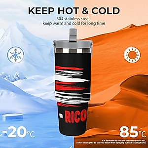 Porto Rico Flags 1 30 OZ Insulated Tumblers with Handle And Straw Leakproof Vacuum Insulated Stainless Steel Water Bottle for Car Fishing Travel
