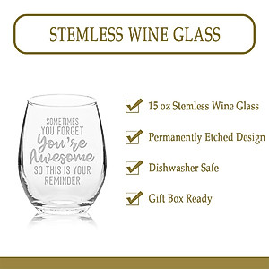 Veracco Sometimes You Forget You're Awesome So This Is Your Reminder Stemless Wine Glass Funny BirthdayGift For Someone Who Loves Drinking Bachelor Party Favors (Clear, Glass)