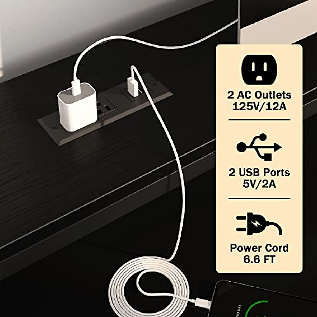 55" Computer Desk with Power Outlet & USB Ports, Heavy Duty Desk with Hutch Keyboard Tray, Home Office Desks with Shelves Monitor Stand, Study Table Writing Desk Workstation, Easy to Assemble, Black