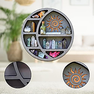 Cresent Moon Shelf, Crystal Shelf Display For Stones, Essential Oils & Whichy Decor, Wooden Crystal Holder For Meditation Decor, Moon Phase Floating Wall H-anging Decor For Living Room Bedroom 29x29CM