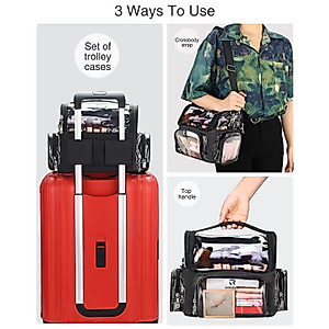 NAONAYA Makeup Brush Case, Large Makeup Brush Holder Professional Makeup Artist Travel Case Clear Waterproof Cosmetic Organizer Bag, Full Open Easy to Access, with Adjustable Strap and Dividers