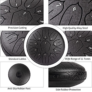 Steel Tongue Drum 11 Note 6 Inches D-Key Tank Drum Handpan Drum Percussion Instrument for Meditation Entertainment Musical Education Concert Mind Healing Yoga