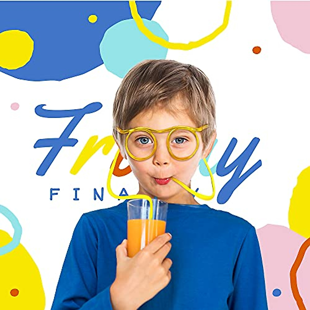 MOTZU 4 Pieces Silly Straws, Novelty Flexible Soft Drink Eyeglasses, Fun Party Drinking Straw Eye Glasses, Crazy Funky Drinking Tube For Party Supplies, Children Kids Birthday (Random Color)