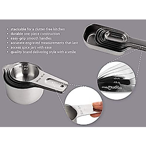 Measuring cup and spoon set stainless steel 13 inch 18/8 stainless steel: 7 measuring cups and 5 measuring spoons, with a professional magnetic measurement conversion table