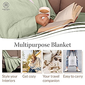 Threadmill Luxury Cotton Blankets for Twin Size Bed | All-Season 100% Cotton Twin Blanket for Bed | Herringbone Soft & Cozy Fall Thermal Blanket, 350GSM, 68x92 inches | Sage Green