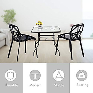 Tangkula Outdoor Dining Table with 2 inches Umbrella Hole, 32 inches Tempered Glass Top Square Patio Table, for Balcony, Backyard, Poolside and Sunroom