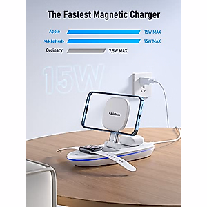 3-in-1 Magnetic Wireless Charging Station for Apple Devices - MagSafe Charger Stand for iPhone 14/13/12/11/SE/X/8, iWatch 8/7/6/SE/5/4/3/2, & AirPods 2/3/Pro - Compact, Durable & Efficient