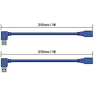 USB 3.0 Extension Cable 1FT 2 Pack 90 Degree Left & Right Angle USB Adapter Male to Female Short USB3 Cables Up & Down for Laptop TV USB Disk Mouse Hard Disk Camera
