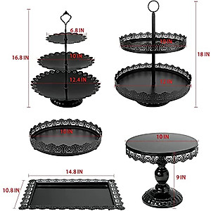 SCIEO Cake Stands Set of 5 Black Metal Cupcake Holder Dessert Display Plate for Baby Shower Birthday Wedding Party Candy Table Decoration