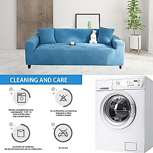 TongBF Stretch Fabric Sofa Cover Corner Cover for 1/2/3/4 Seater, Chair, Recliner, Sectional Sofa with Pillowcase As A Gift (Jacquard-Blue, 4 Seater)