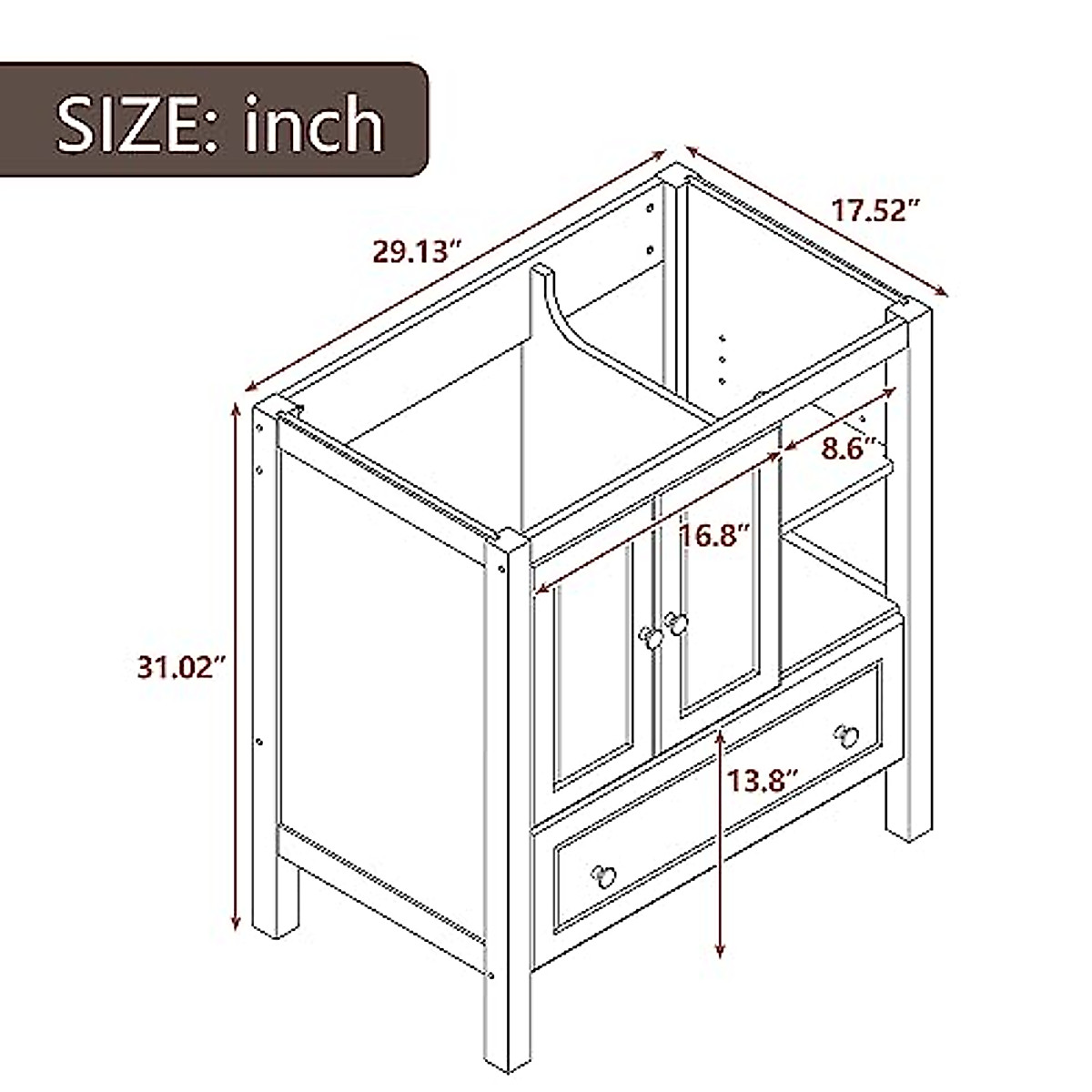 QuixotYDDZ 30 Inches Bathroom Vanity Base Only, Bathroom Vanity Base Cabinet with Cabinet and Drawer, Single-Bathroom Vanity Cabinet with Soft Closing Doors, No Inclde Ceramic Sink, Brown