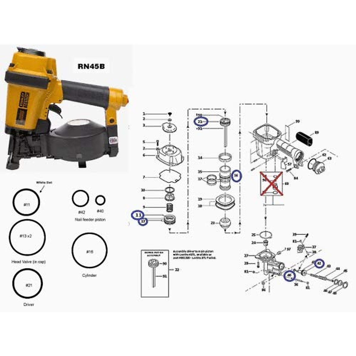 O-ring Kit RN45B for Bostitch RN45-B Coil Roofing Nailer