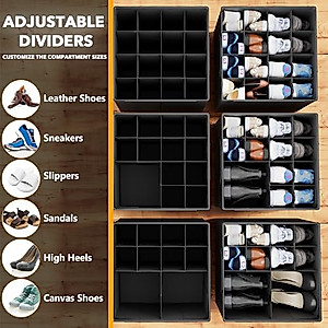 SpaceAid Shoe Organizer for Closet, 2 Pack Foldable Shoe Storage Containers Baskets Boxes Bins w/Adjustable Dividers, Fits 16-32 Pairs, Black