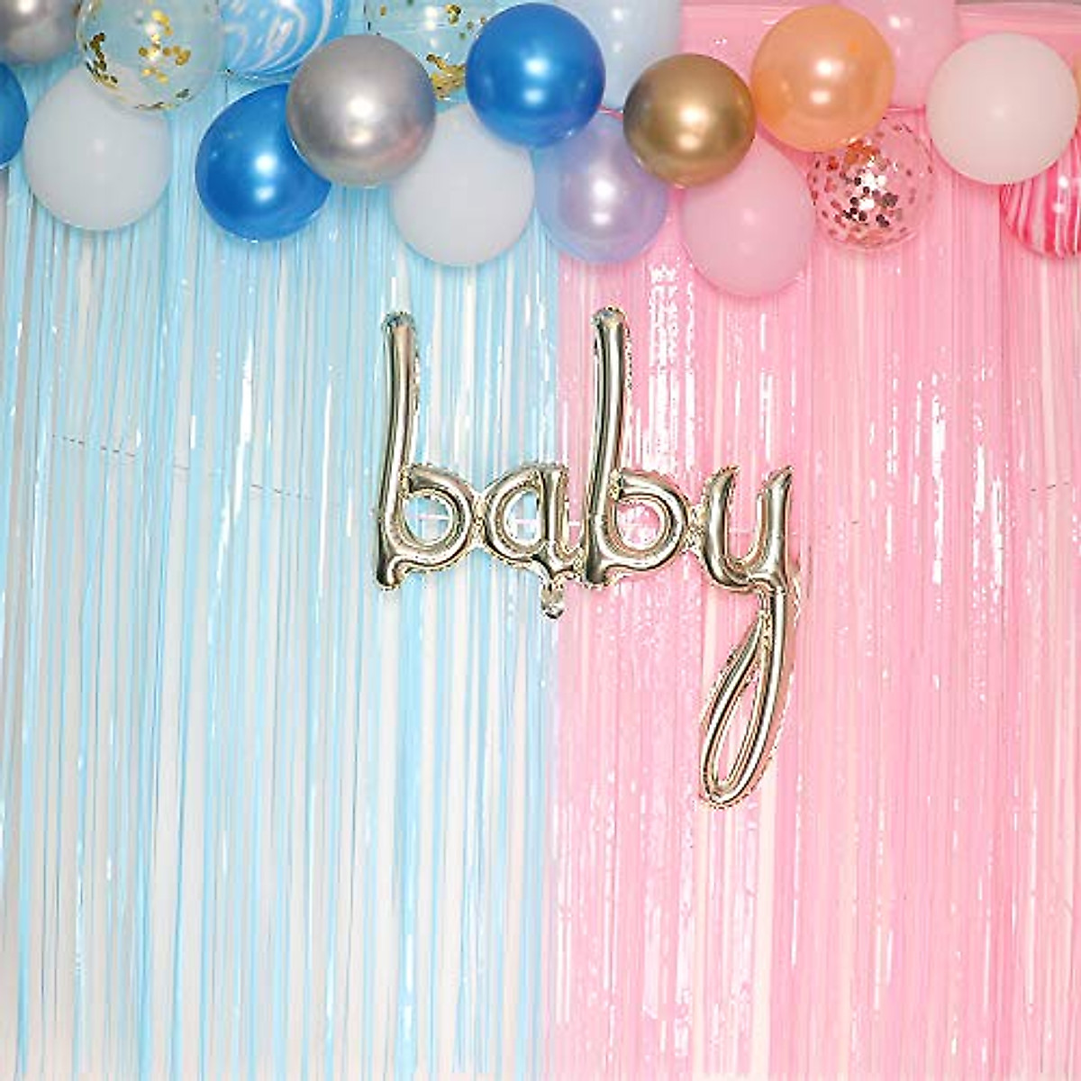 Pastel Fringe Curtains 3.2 ft x 6.6 ft Baby Shower Gender Reveals Party Decoration Party Photo Backdrop (Pink/Blue)