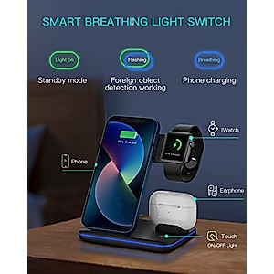 HERRBOL 3 in 1 Wireless Charger,Fast Wireless Charging Station for iPhone14 13 12 11/ Pro/XS/XR/X/SE/8/8 Plus,Wireless Charging Stand Compatible with Apple iWatch Series SE/7/6/5/4/3/2,AirPods/Pro