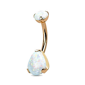 Dynamique Implant Grade Titanium Internally Threaded Top Prong Set Pear Opal Belly Button Rings (Sold Per Piecce)