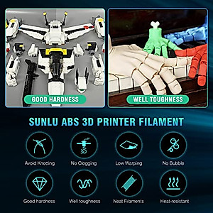 SUNLU 250g ABS Filament 1.75mm Bundle and PLA Meta 3D Printer Filament Green, Dimensional Accuracy +/- 0.02 mm, 0.25 kg Spool, 8 Rolls, Black+White+Grey+Blue+Yellow+Green+Red+Orange